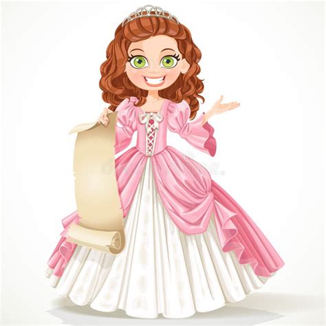 Молодая принцесса с длинными коричневыми волосами в голубом платье Иллюстрация вектора