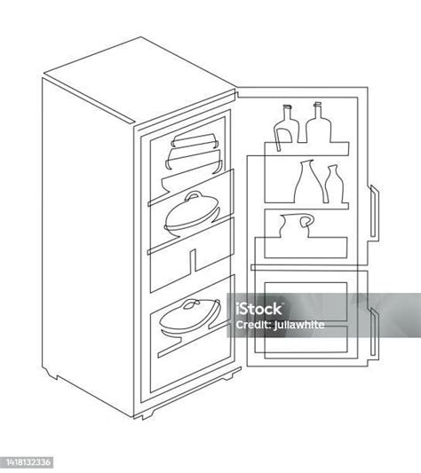 식품 저장을위한 두 개의 문이있는 냉장고 주방 전기 장비 연속 선 그리기 선형 벡터 일러스트레이션 흰색 배경에 격리 0명에 대한 스톡 벡터 아트 및 기타 이미지 Istock