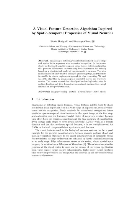 Pdf A Visual Feature Detection Algorithm Inspired By Spatio Temporal