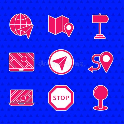 Set Infographic Of City Map Navigation Stop Sign Push Pin Route