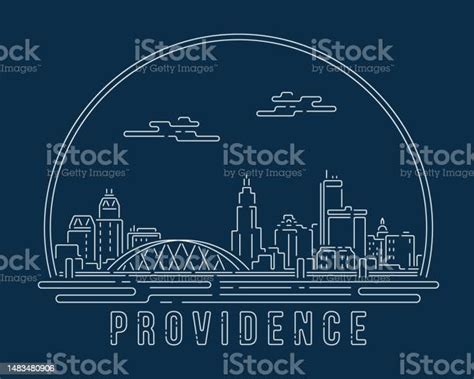프로비던스 짙은 파란색 배경에 흰색 추상적인 선 모서리 곡선 현대적인 스타일 건물 스카이라인 도시 벡터 일러스트레이션 디자인이 있는 도시 풍경 건강관리와 의술에 대한 스톡