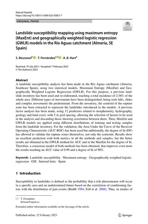 Pdf Landslide Susceptibility Mapping Using Maximum Entropy Maxent