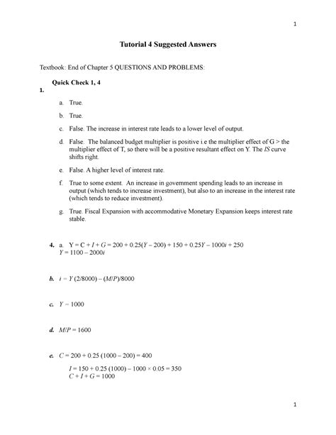 EC 201 O Tutorial 4 Suggested Answers Tutorial 4 Suggested Answers Textbook End Of Chapter