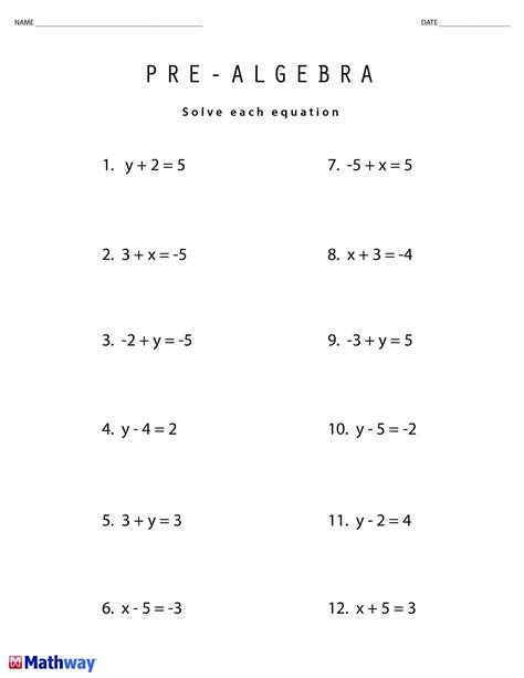 Printable Pre Algebra Worksheets Printable Worksheets