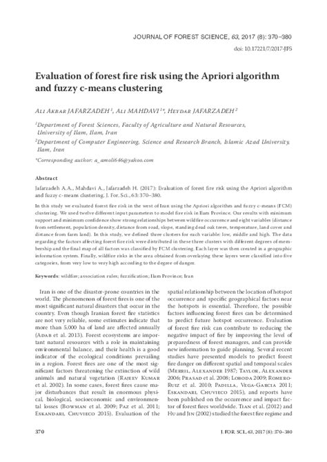 Pdf Evaluation Of Forest Fire Risk Using The Apriori Algorithm And Fuzzy C Means Clustering