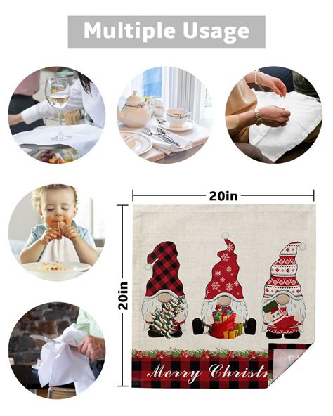Badu Bg Коледен гном Карирани салфетки Комплект плат Покривка за сватбено парти Меки кухненски