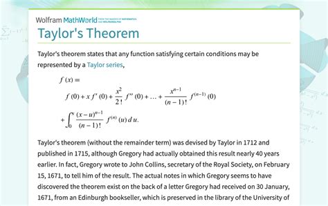 Taylors Theorem From Wolfram Mathworld