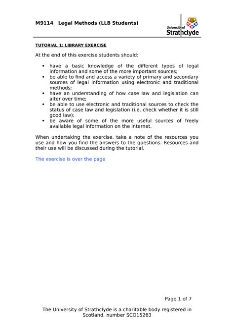 LLB Tutorial 1 2015 16 Lecture Notes 7 TUTORIAL 1 LIBRARY EXERCISE At The End Of This