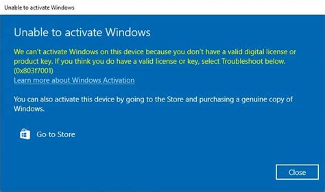 how to fix windows 10 activation error 0x803f7001