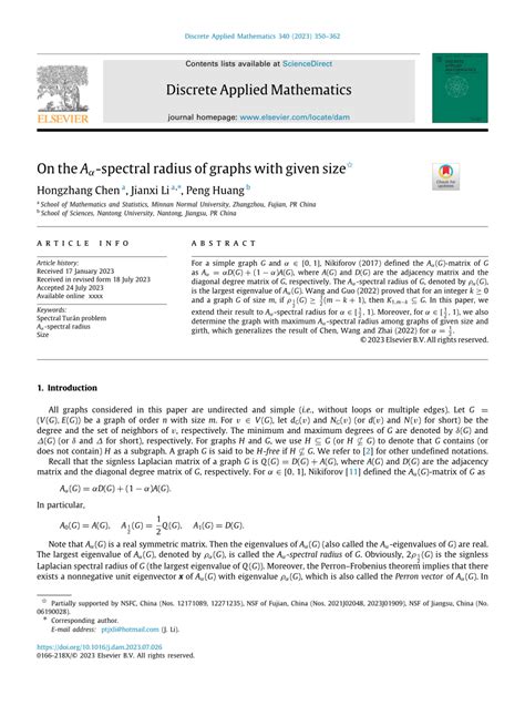 Pdf On The A α Spectral Radius Of Graphs With Given Size