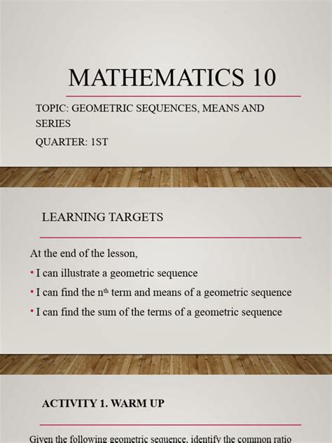 Mathematics 10 Geometric Sequence Pdf Sequence Equations