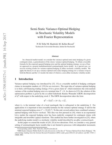 Pdf Semi Static Variance Optimal Hedging In Stochastic Volatility