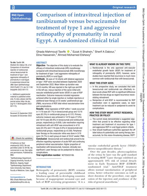 Pdf Comparison Of Intravitreal Injection Of Ranibizumab Versus