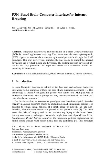 Pdf P300 Based Brain Computer Interface For Internet Browsing