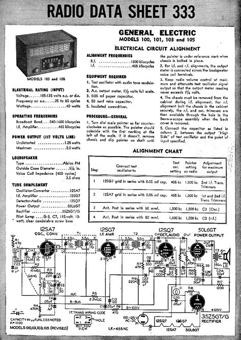 Radio Data Sheet 333 General Electric Models 100 101 103 And 105 March 1946 Radio Craft Rf Cafe