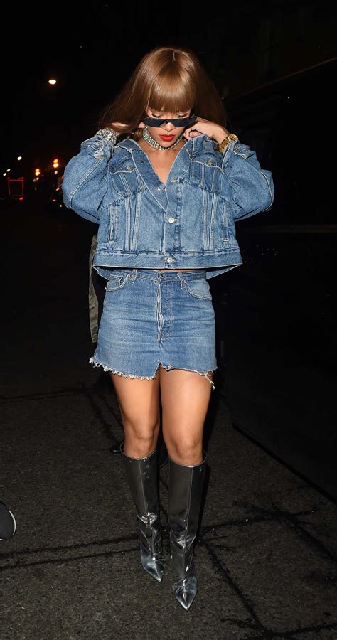 Rihanna Wears A Levis Denim Skirt And Denim Jacket The Jeans Blog