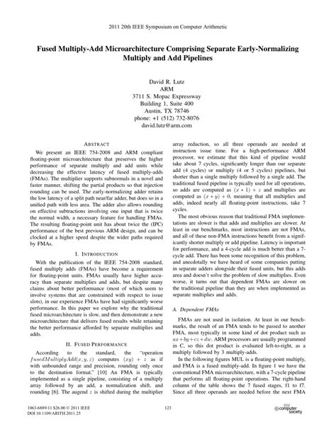 Pdf Fused Multiply Add Microarchitecture Comprising Separate Early Normalizing Multiply And