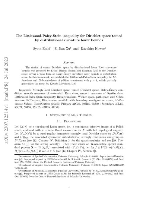 Pdf The Littlewood Paley Stein Inequality For Dirichlet Space Tamed