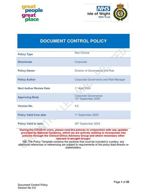 Document Control Policy Pdf Committee Policy