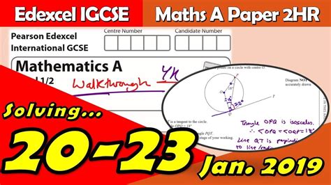 Edexcel Igcse Maths A January 2019 Paper 2hr Questions 20 23 Walkthrough 4ma1 Youtube