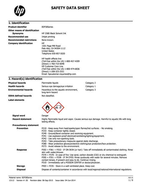 Hp Ink Cartridge Material Safety Data Sheet At Sandra Moody Blog