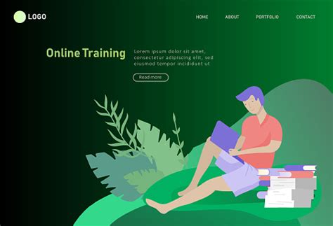 편안한 학습 사람들이 야외에서 온라인 교육 교육 및 과정을 위해 졸업한 웹 페이지 디자인 템플릿 세트 현대 벡터 일러스트 레이션 개념 Html에 대한 스톡 벡터 아트 및