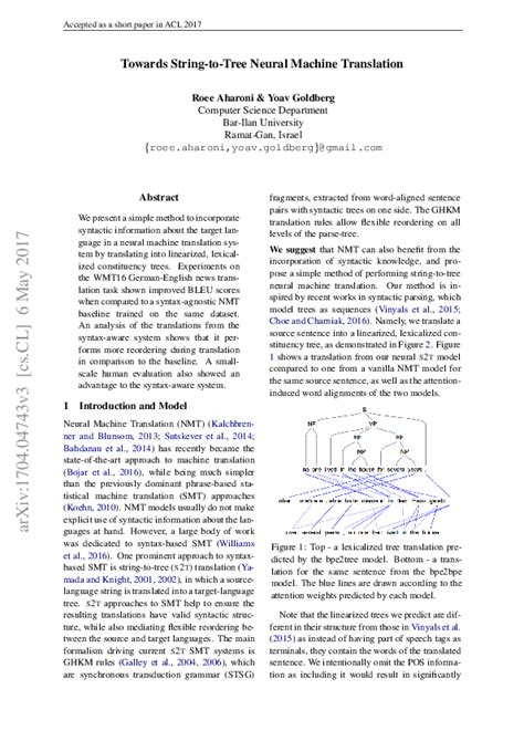 Pdf Towards String To Tree Neural Machine Translation