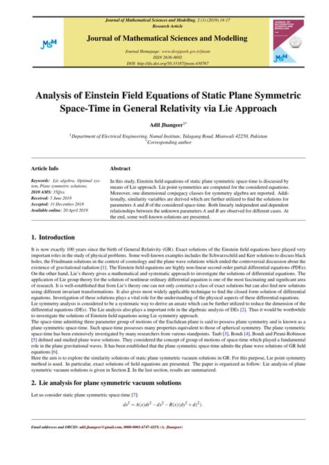 Pdf Analysis Of Einstein Field Equations Of Static Plane Symmetric Space Time In General