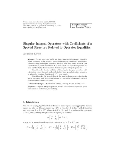 Pdf Singular Integral Operators With Coefficients Of A Special Structure Related To Operator