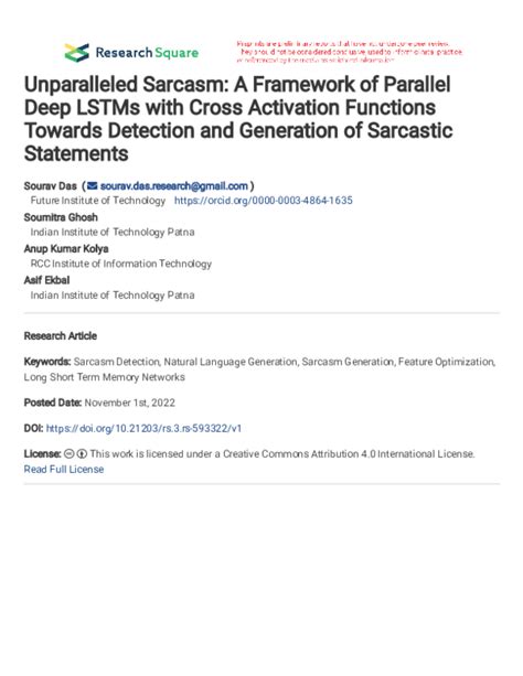 Pdf Unparalleled Sarcasm A Framework Of Parallel Deep Lstms With