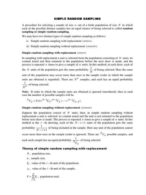 Simple Random Sampling Pdf Confidence Interval Estimator