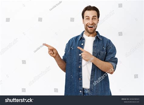 Portrait Handsome Smiling Adult Man Pointing Stock Photo 2216158323 Shutterstock