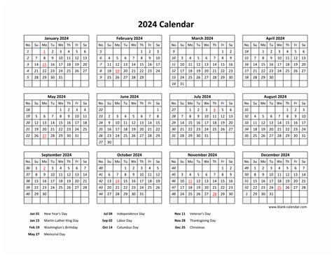 Free Printable 2024 Calendar With Federal Holidays Usa Printable Calendar
