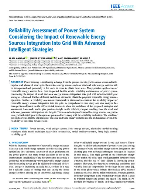 Pdf Reliability Assessment Of Power System Considering The Impact Of Renewable Energy Sources