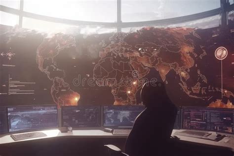 Global Network Monitoring Center Shows World Map With Data Analysis Futuristic Technology And