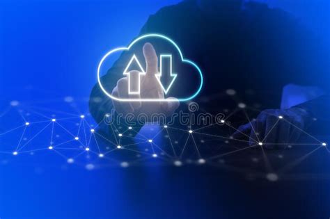 Businessman Hand Touching To Virtual Screen With Cloud Computing And Technology Icons Cloud