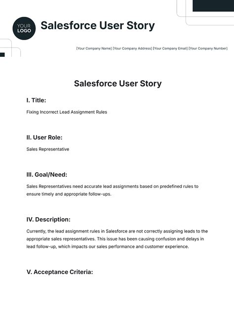 Free Salesforce User Story Template To Edit Online