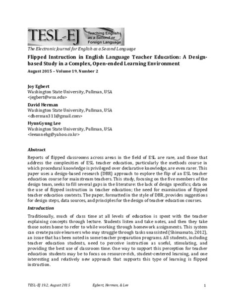 Pdf Flipped Instruction In English Language Teacher Education A