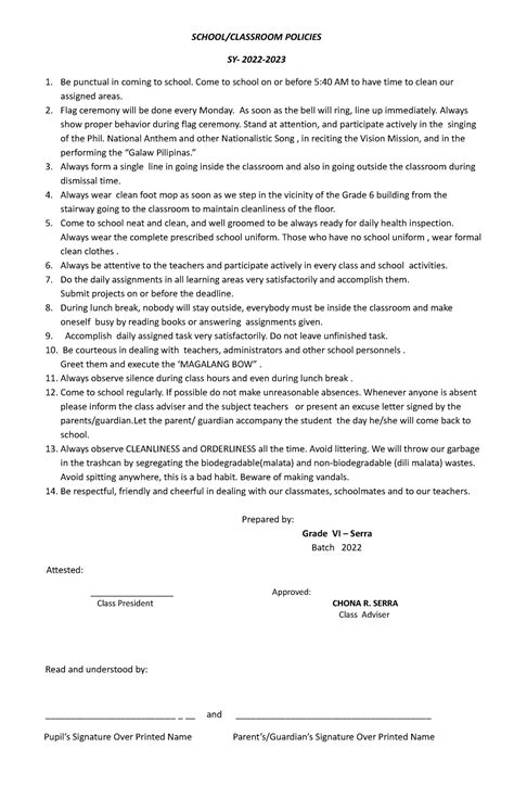 Classroom Policies School Classroom Policies Sy 2022 Be Punctual