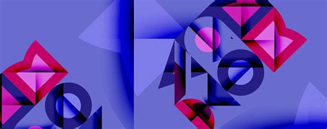 추상적인 기하학적 구성 모양이 겹쳐져 역동적인 시각 효과를 만듭니다 보라색 파란색 색조가 디자인을 지배합니다 현대적인 미학 깔끔한 라인이 있습니다 0명에 대한 스톡 벡터