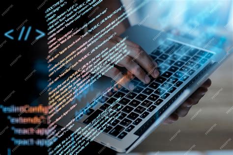 Premium Photo Programming Background With Person Working With Codes On Computer