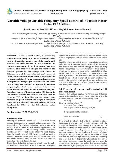 Pdf Irjet Variable Voltage Variable Frequency Speed Control Of