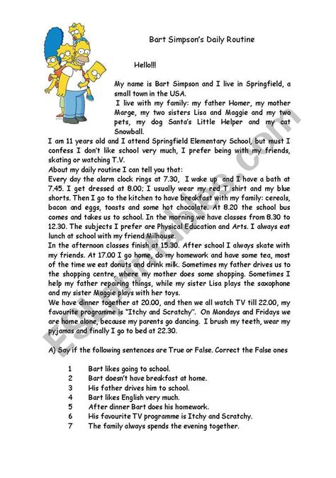 Bart Simpson´s Daily Routine Esl Worksheet By Almcl