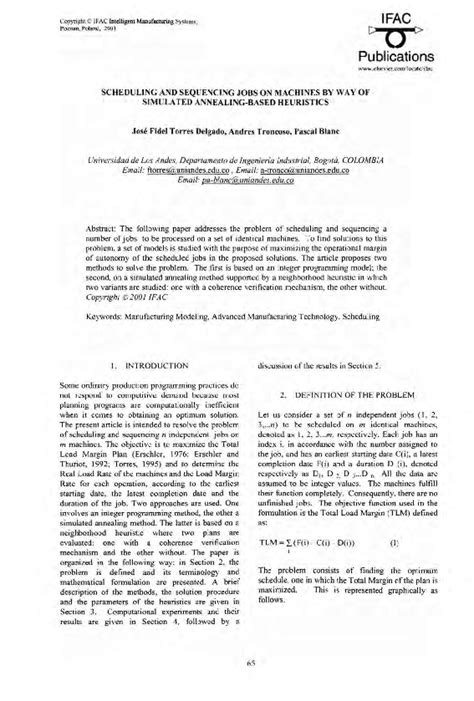 Pdf Scheduling And Sequencing Jobs On Machines By Way Of Simulated Annealing Based Heuristics