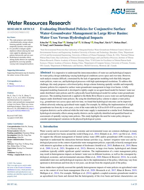 Pdf Evaluating Distributed Policies For Conjunctive Surface Water‐groundwater Management In