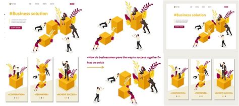 설정 템플릿 기사 방문 페이지 응용 프로그램 디자인 아이소메트릭 사업가 성공 비즈니스 솔루션에 길을 포장 개발에 대한 스톡 벡터 아트 및 기타 이미지 Istock