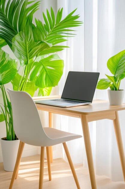 Bright Workspace With Lush Greenery And Natural Light In A Cozy Home Office Premium Ai
