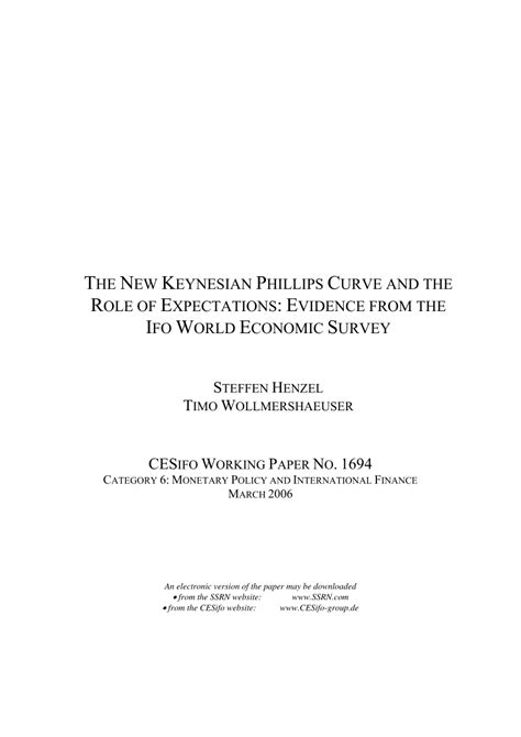 Pdf The New Keynesian Phillips Curve And The Role Of Expectations Evidence From The Ifo World