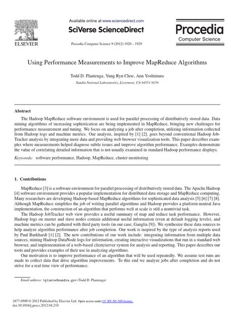 Using Performance Measurements To Improve Mapreduc Pdf Apache Hadoop Map Reduce