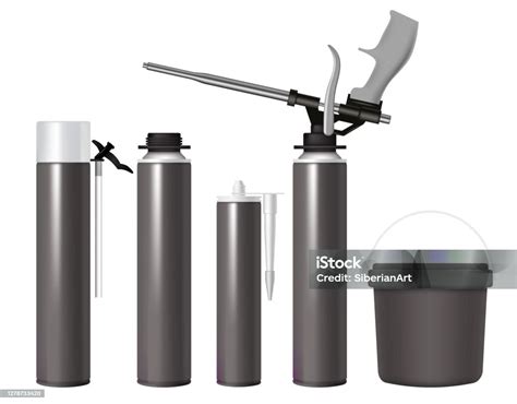 블랙 시큐레이션 접착제 실리콘 실란트 폴리우레탄 장착 폼 포장 용기 모형 세트 벡터 일러스트 실링재에 대한 스톡 벡터 아트 및 기타 이미지 Istock